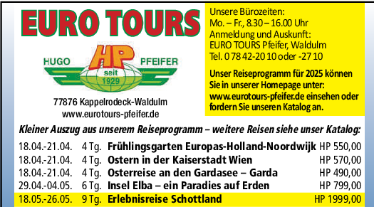 Euro Tours Inh. Hugo Pfeifer | Reisebüro in Kappelrodeck