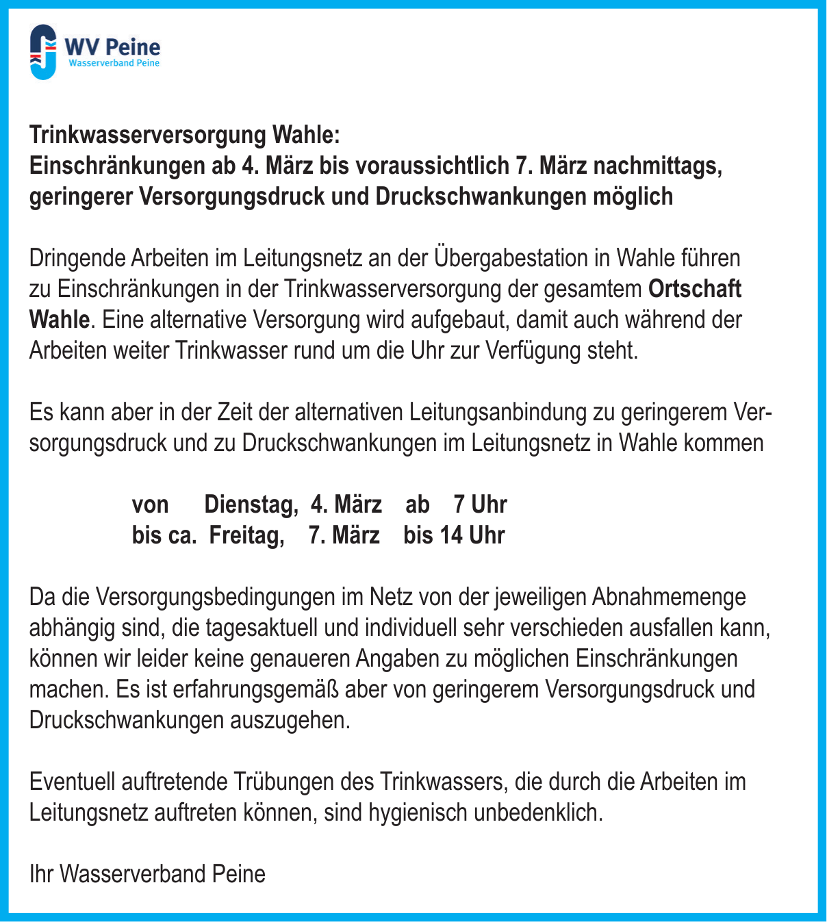 Wasserverband Peine | Wasserversorgung und aufbereitung in Peine